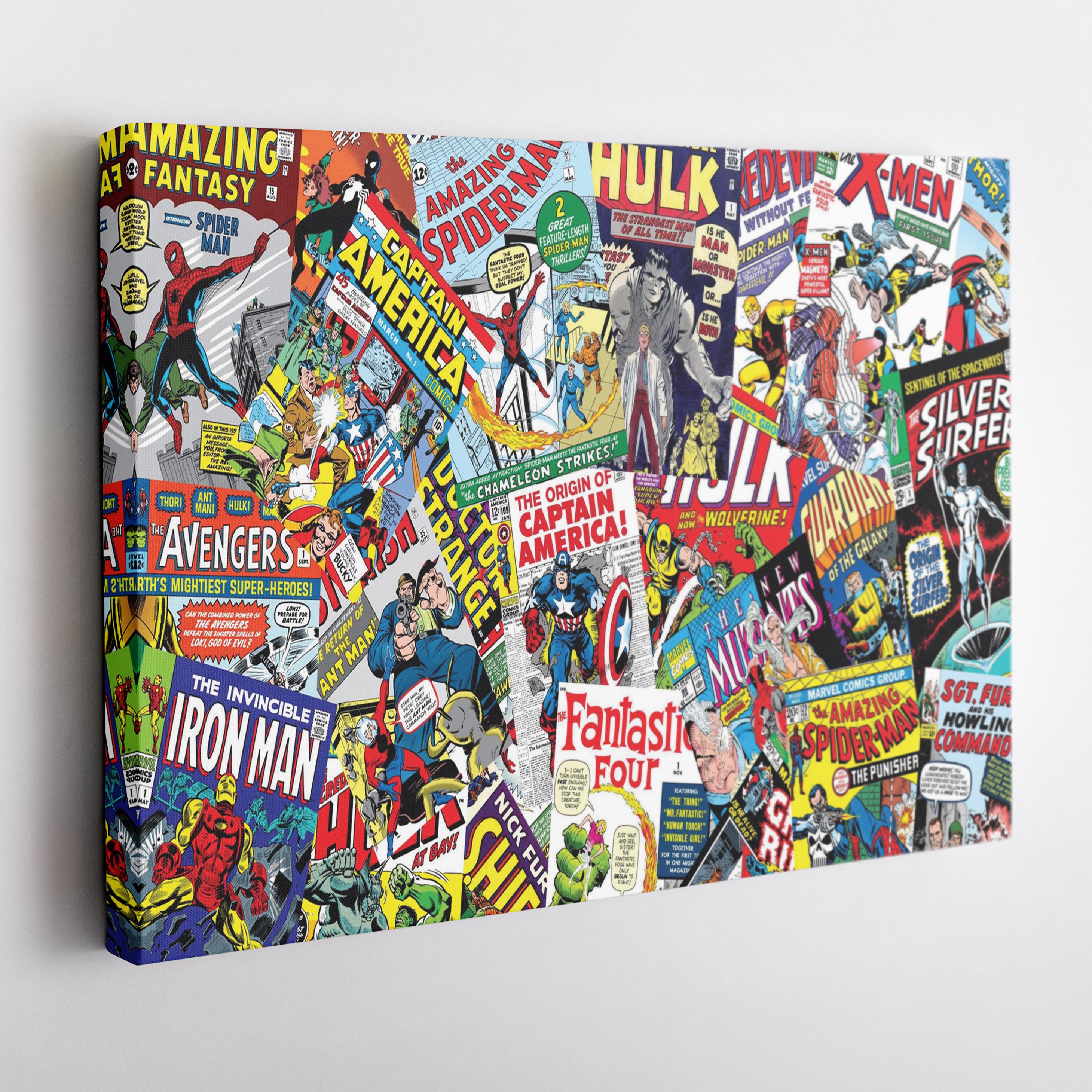 Comic Book History Collage Poster – Vintage Canvas Wall Art – Superhero ...