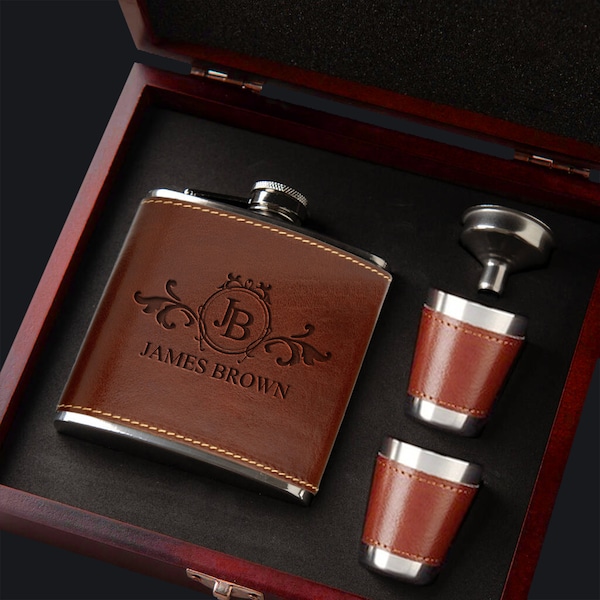 Monogramed Leather Flask - Etsy