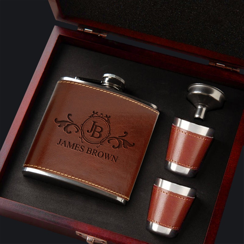 Monogramed Leather Flask - Etsy