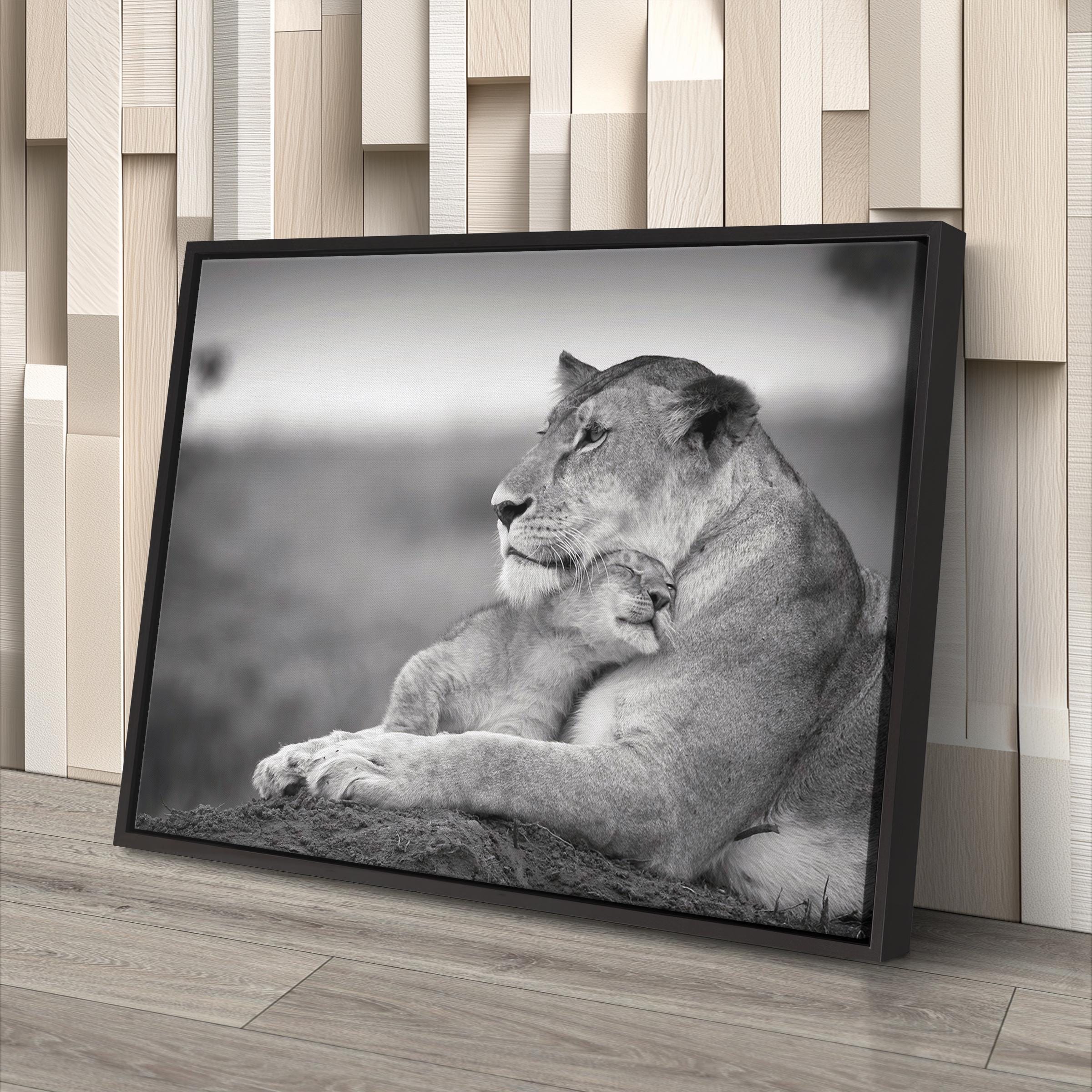 Lion and Cub Cuddling Poster – Heartwarming Canvas Wall Art – Animal ...