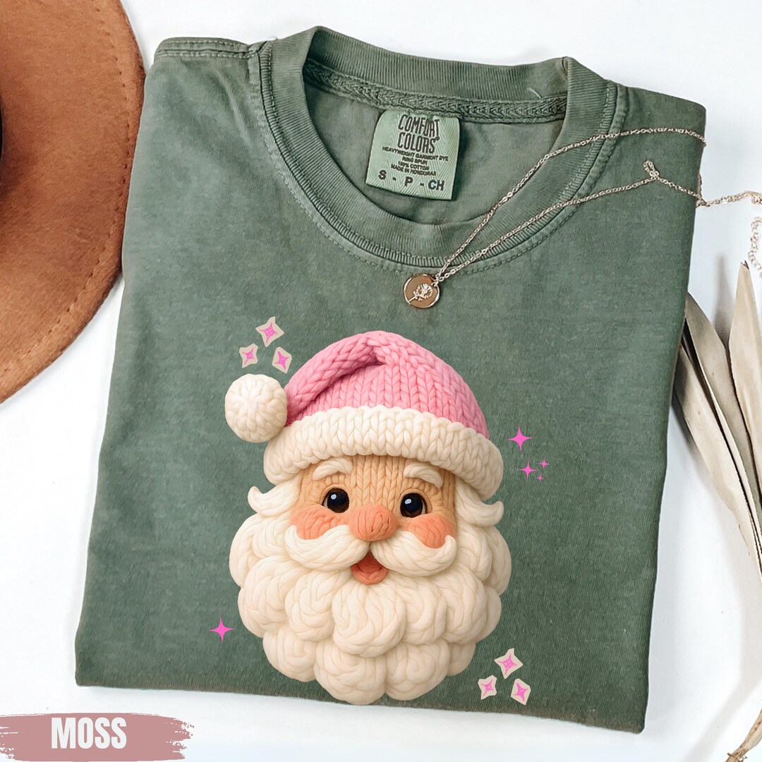 Faux Crochet Santa Face Shirt, Preppy Christmas Tshirt, Coquette Santa ...