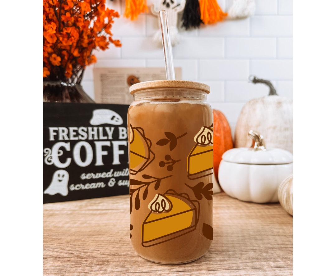 Pumpkin Pie Sipper Glass, 16oz With Bamboo Lid & Plastic Straw, Pumpkin ...