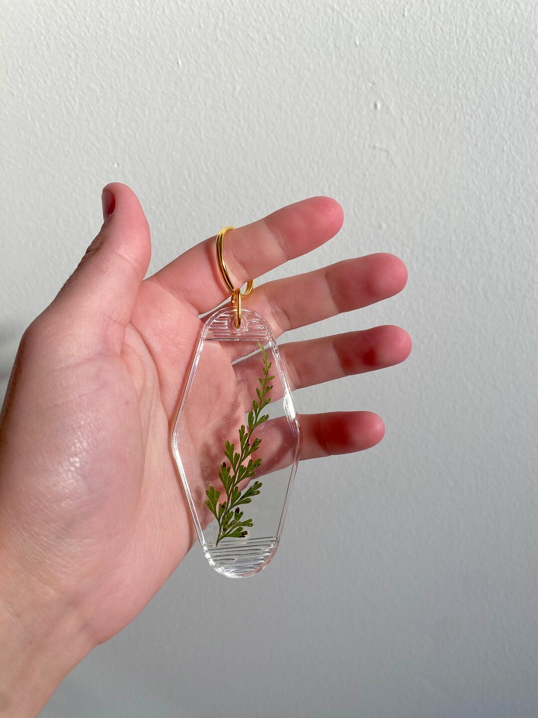 Green Fern Leaf Acrylic Hotel Style Key Chain Handmade - Etsy