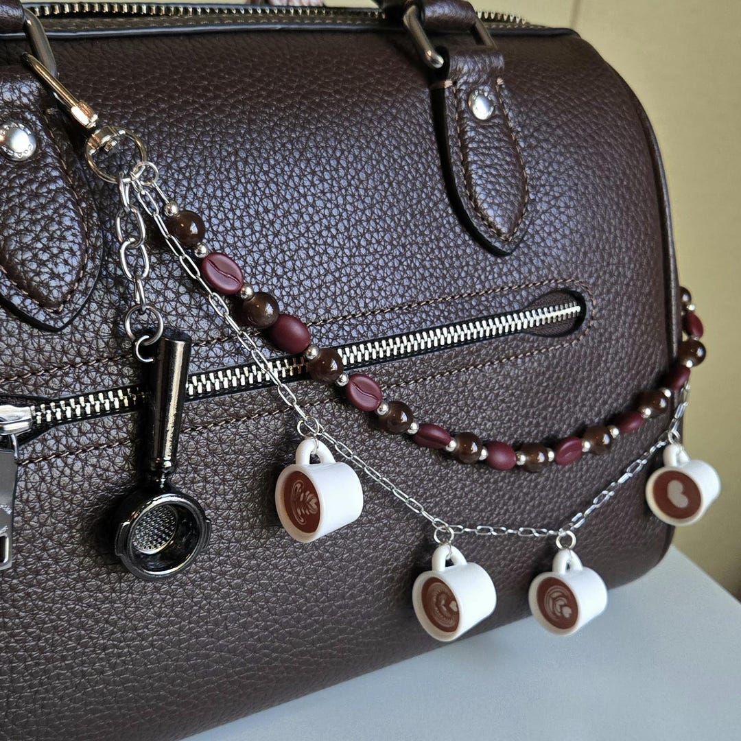 Coffee Lover Bag Charm | Latte Art Bag Chain Accessory | Coffee Cup ...