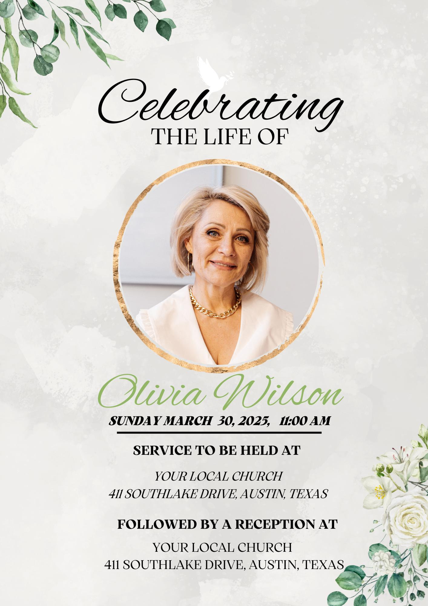 Obituary Canva Template Celebration of Life Funeral Editable Invitation ...