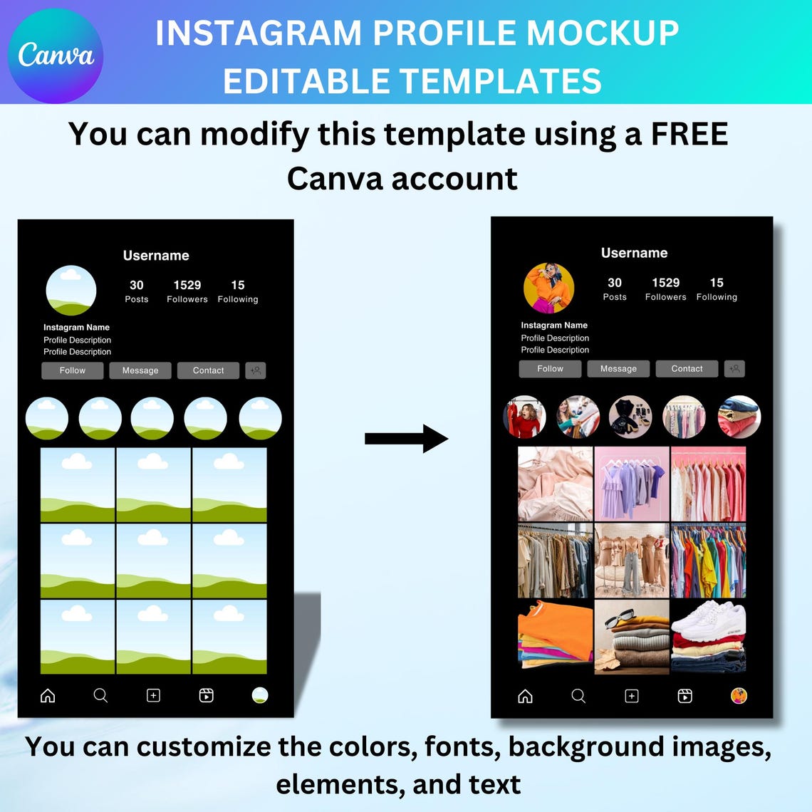 Instagram Profile Mock-up Editable Canva Template, Social Media ...