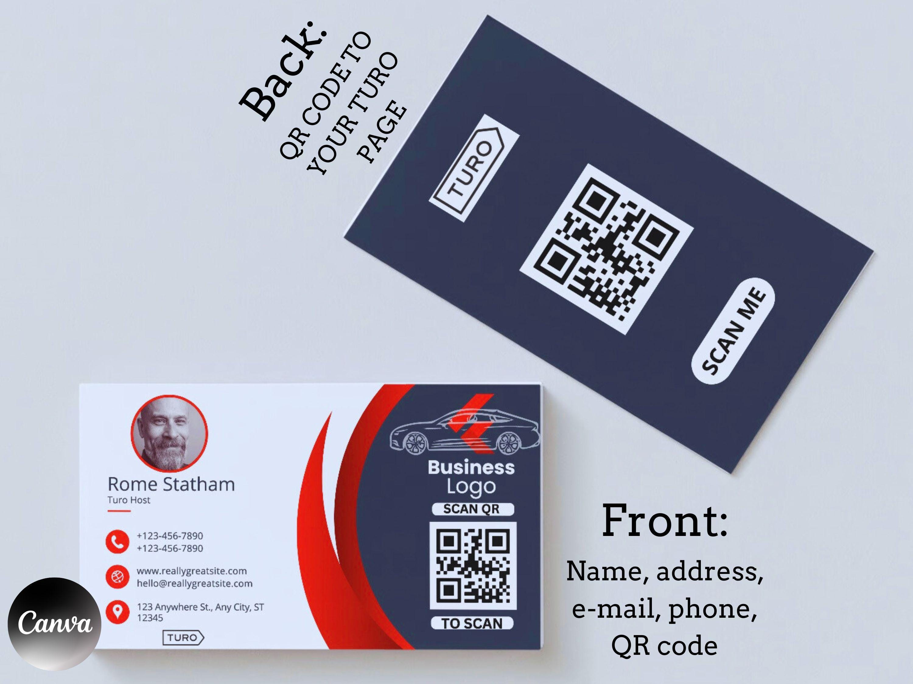 Editable QR Code Custom Business Cards for Turo Hosts, Car Rental ...