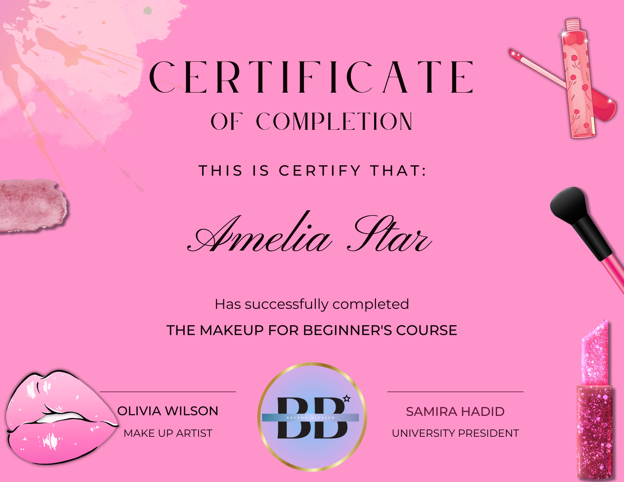 Editable Beauty Certificate of Completion Makeup Template, Certificate ...
