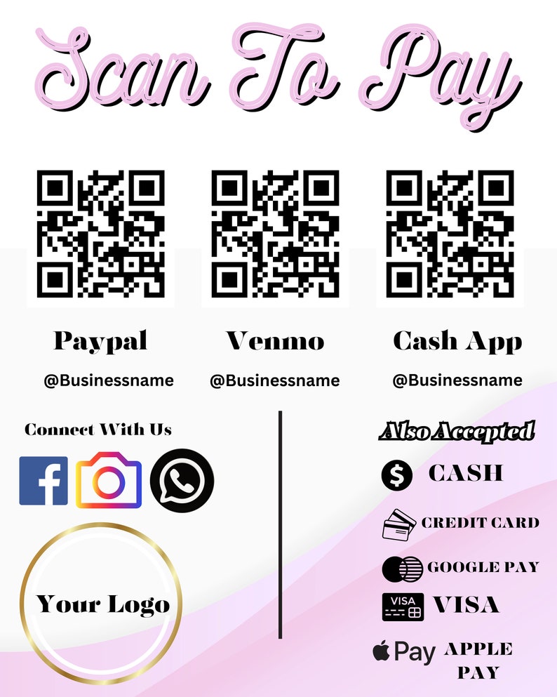 Editable Cash App QR Card Printable Payment Sign, Scan to Pay Template ...