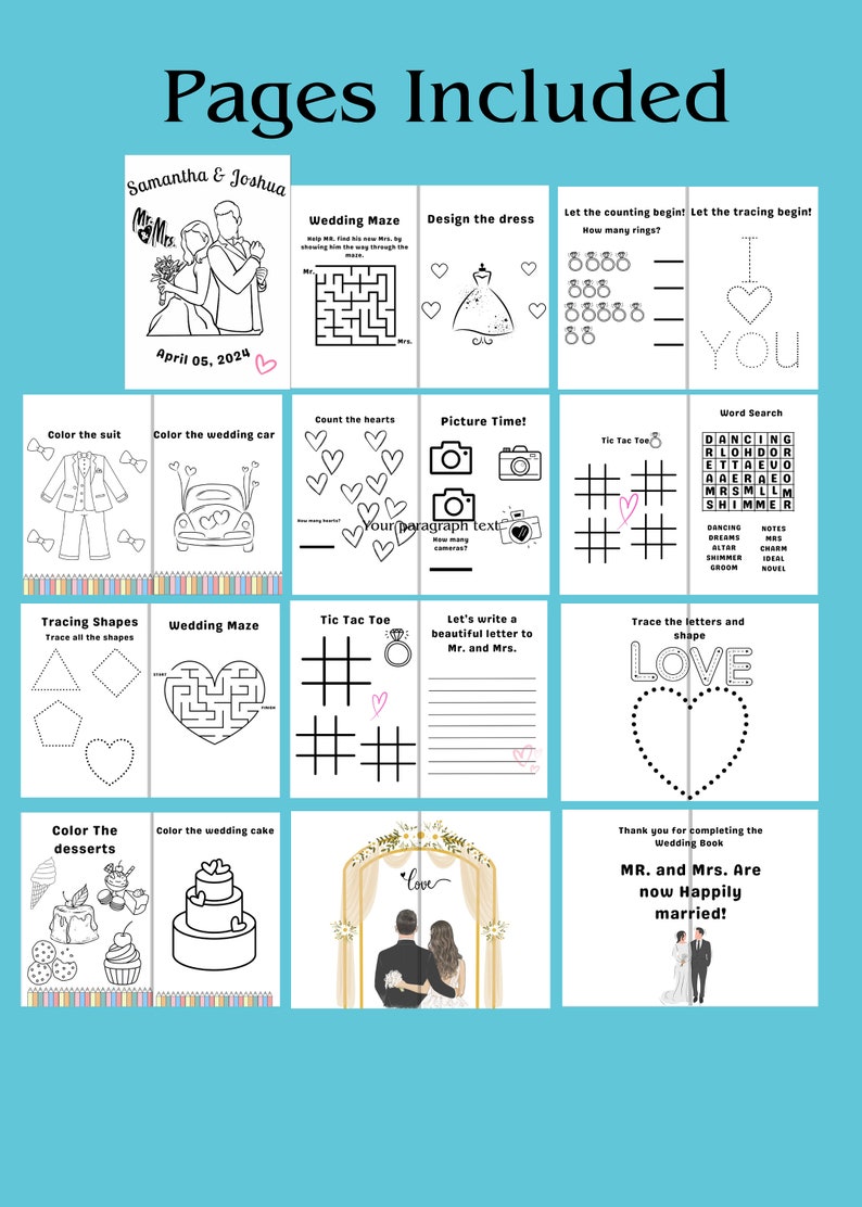 Custom Kids Wedding Coloring Activity Book, Activity Worksheets ...