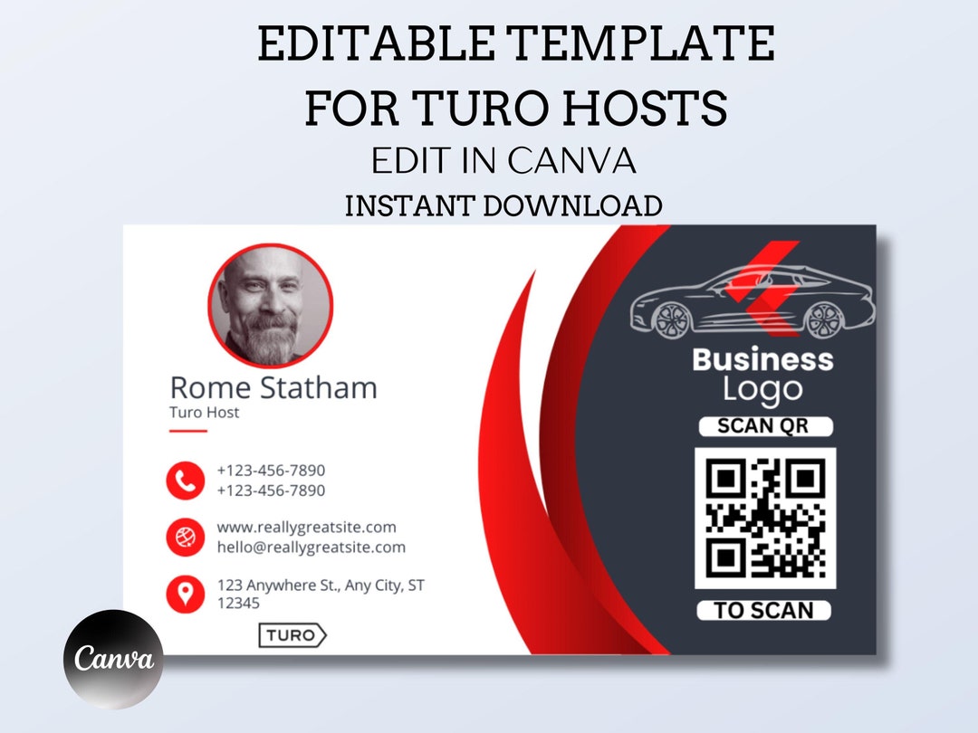 Editable QR Code Custom Business Cards for Turo Hosts, Car Rental ...