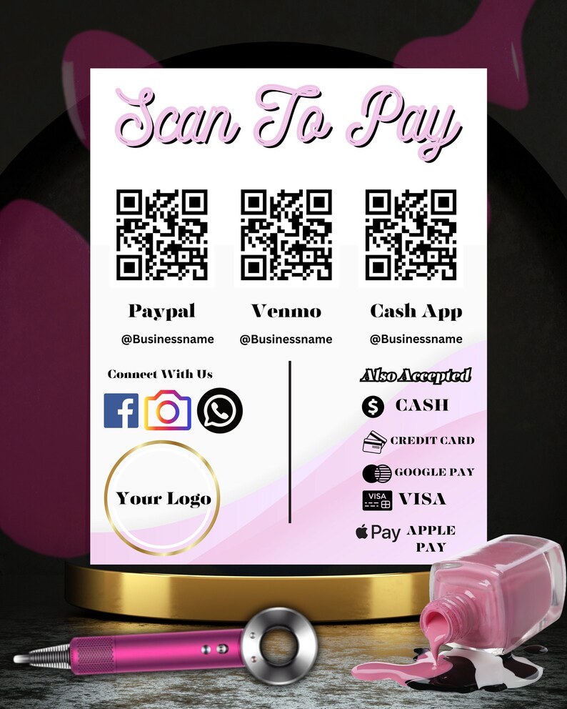 Makeup QR Code, Printable Canva Template for Small Business, Nail Tech ...