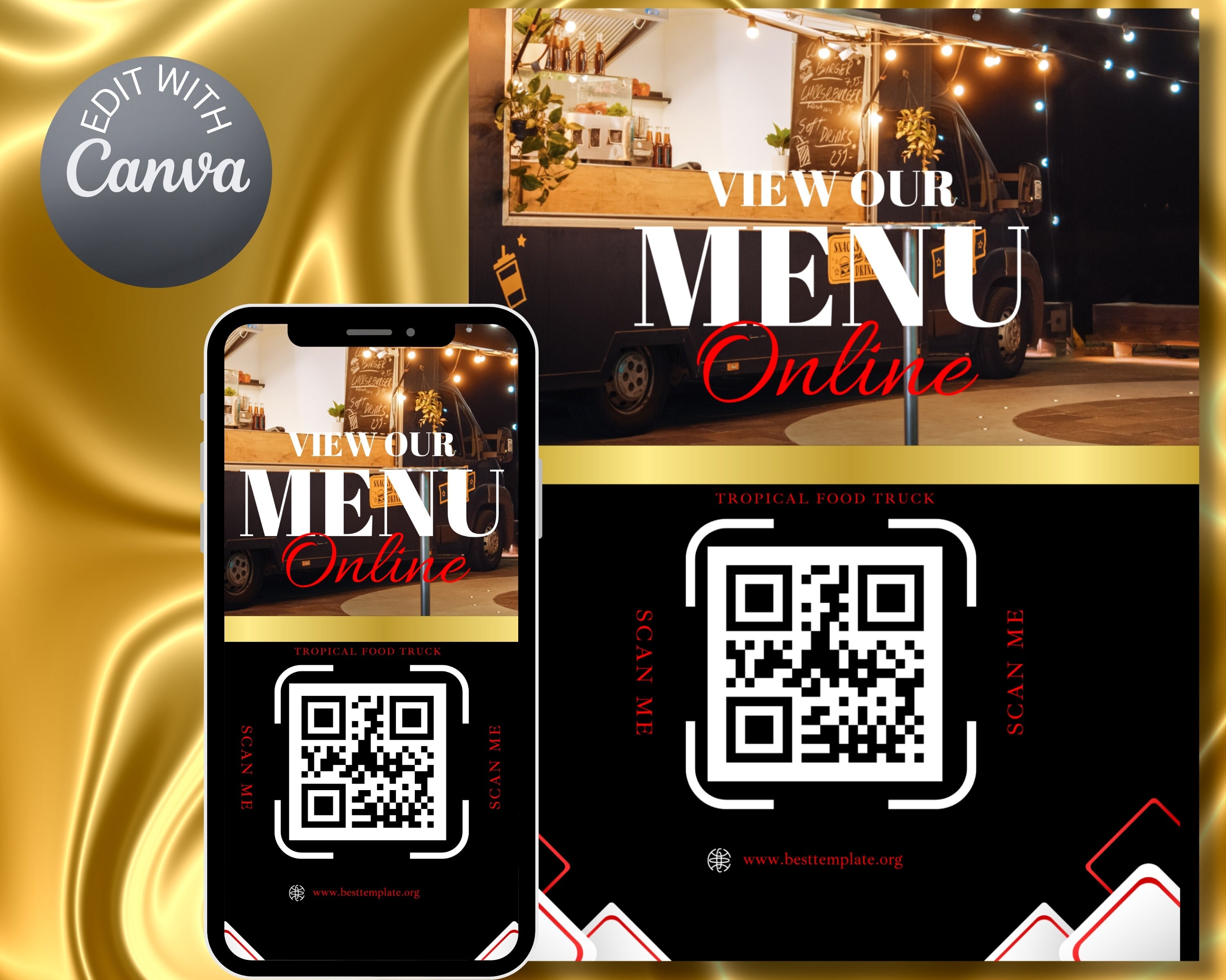 Editable Food Truck Menu QR Code Editable Canva Printable, Restaurant ...