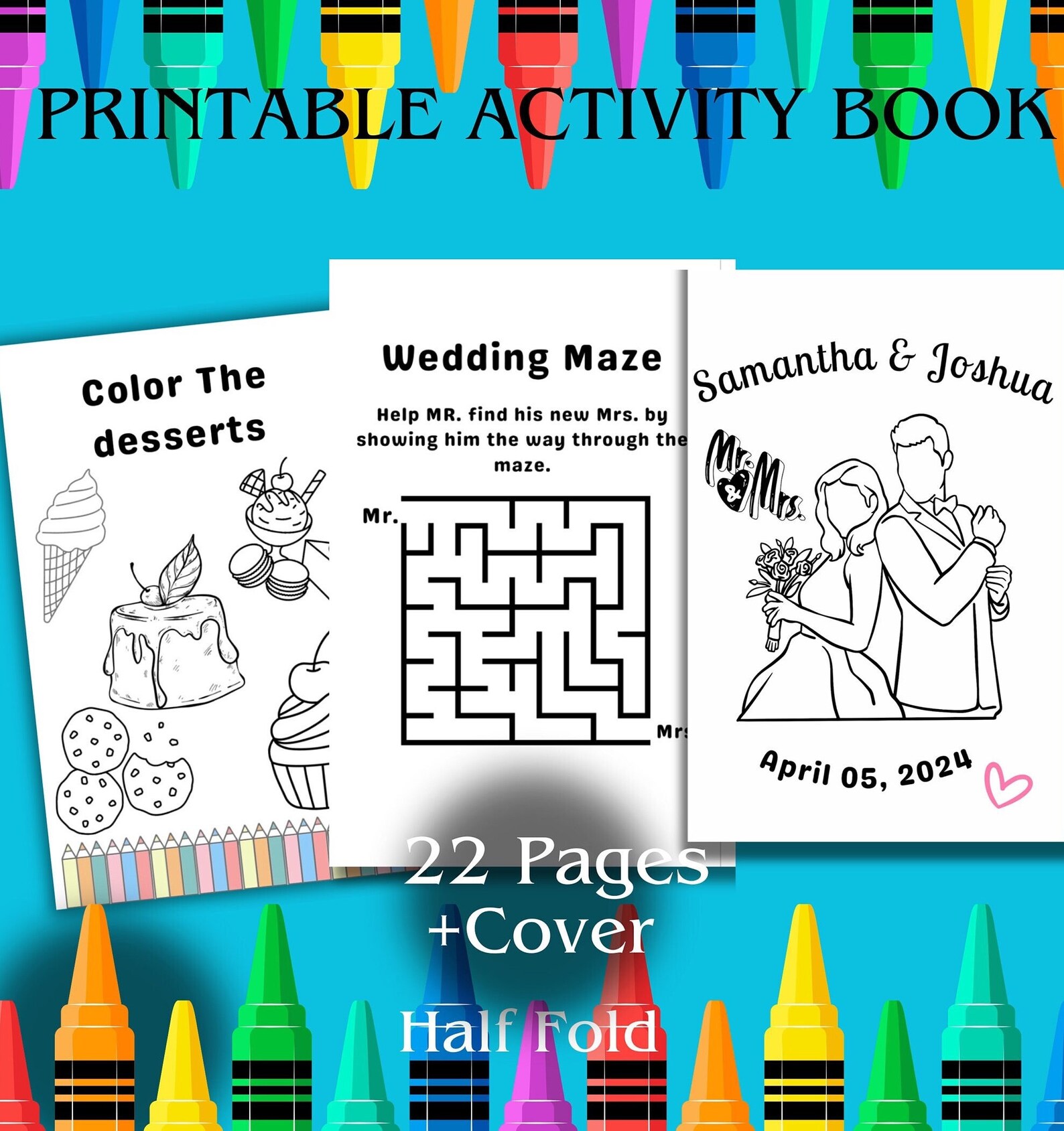 Custom Kids Wedding Coloring Activity Book, Activity Worksheets ...