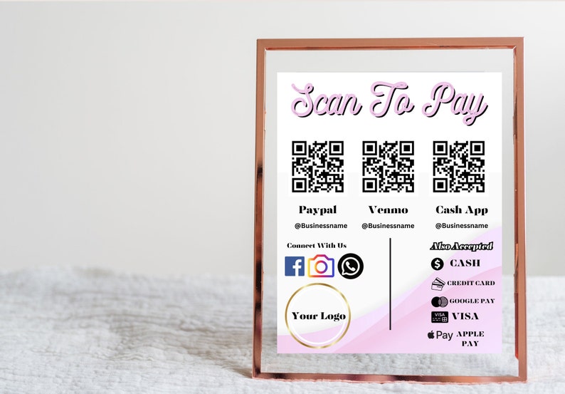 Editable Cash App QR Card Printable Payment Sign, Scan to Pay Template ...