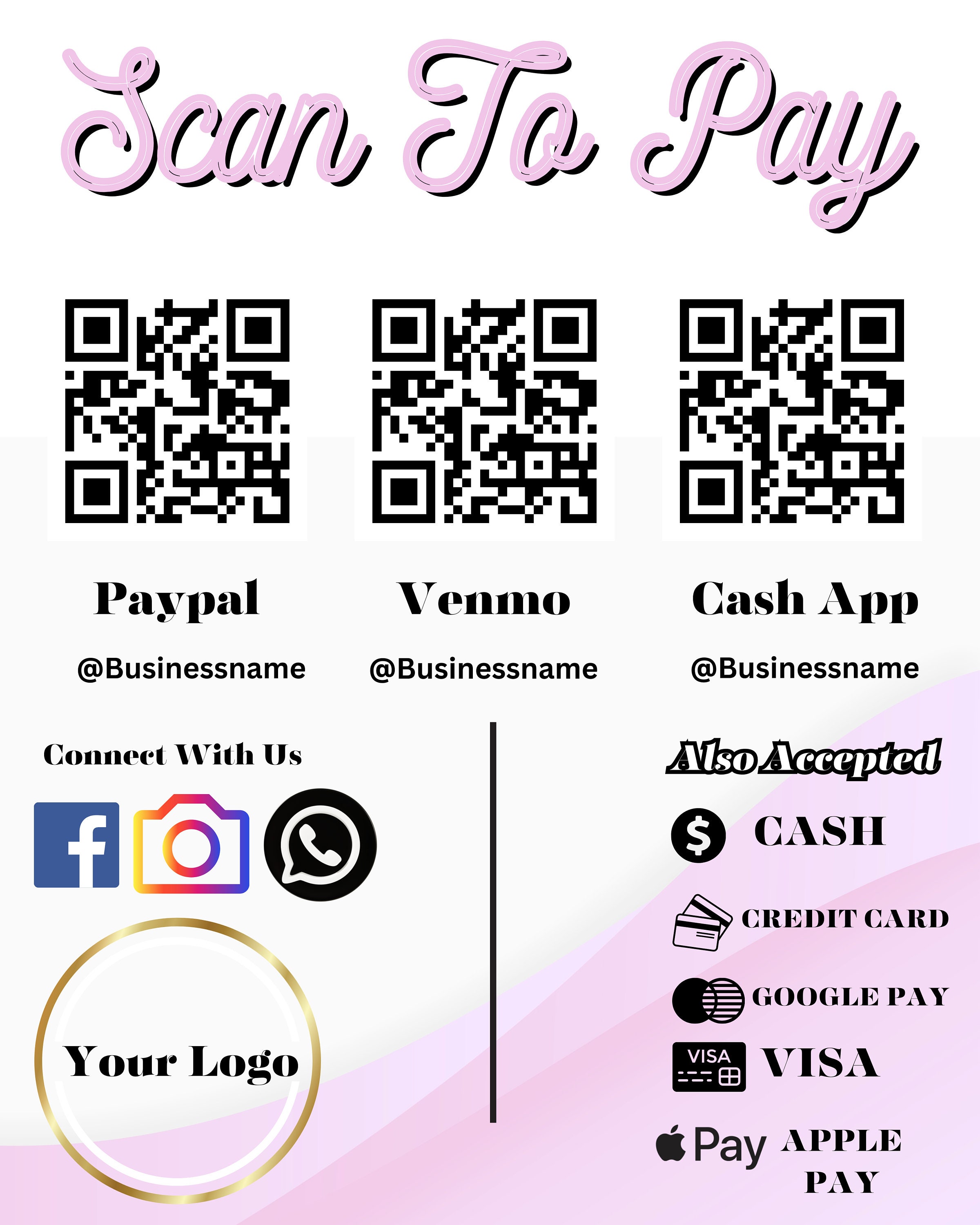 Scan to Pay QR Card Sign, Social Media Sign to Pay QR Code Sign, Small ...