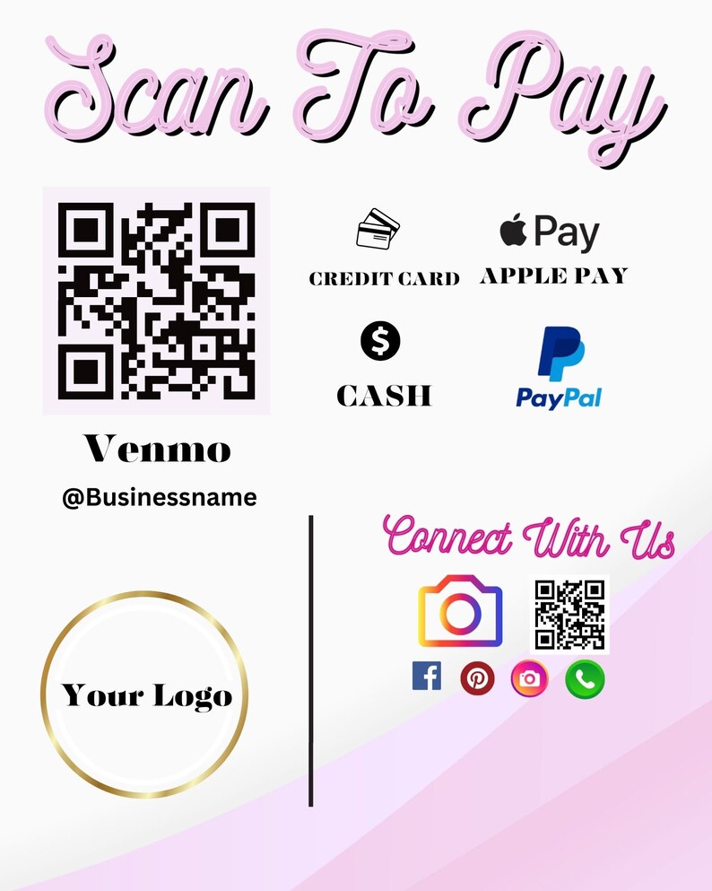 QR Code Scan to Pay Template Pink Editable Sign for Small Business ...