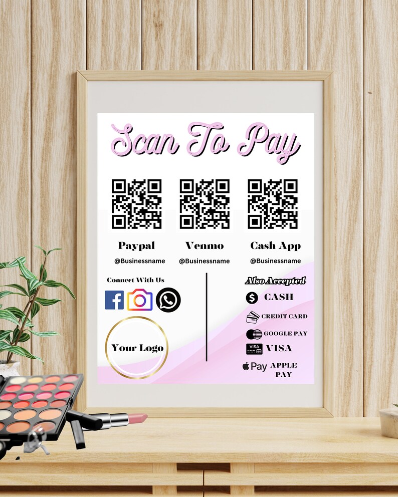 Makeup QR Code, Printable Canva Template for Small Business, Nail Tech ...