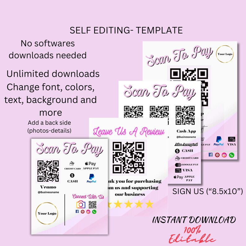 Editable Cash App QR Card Printable Payment Sign, Scan to Pay Template ...