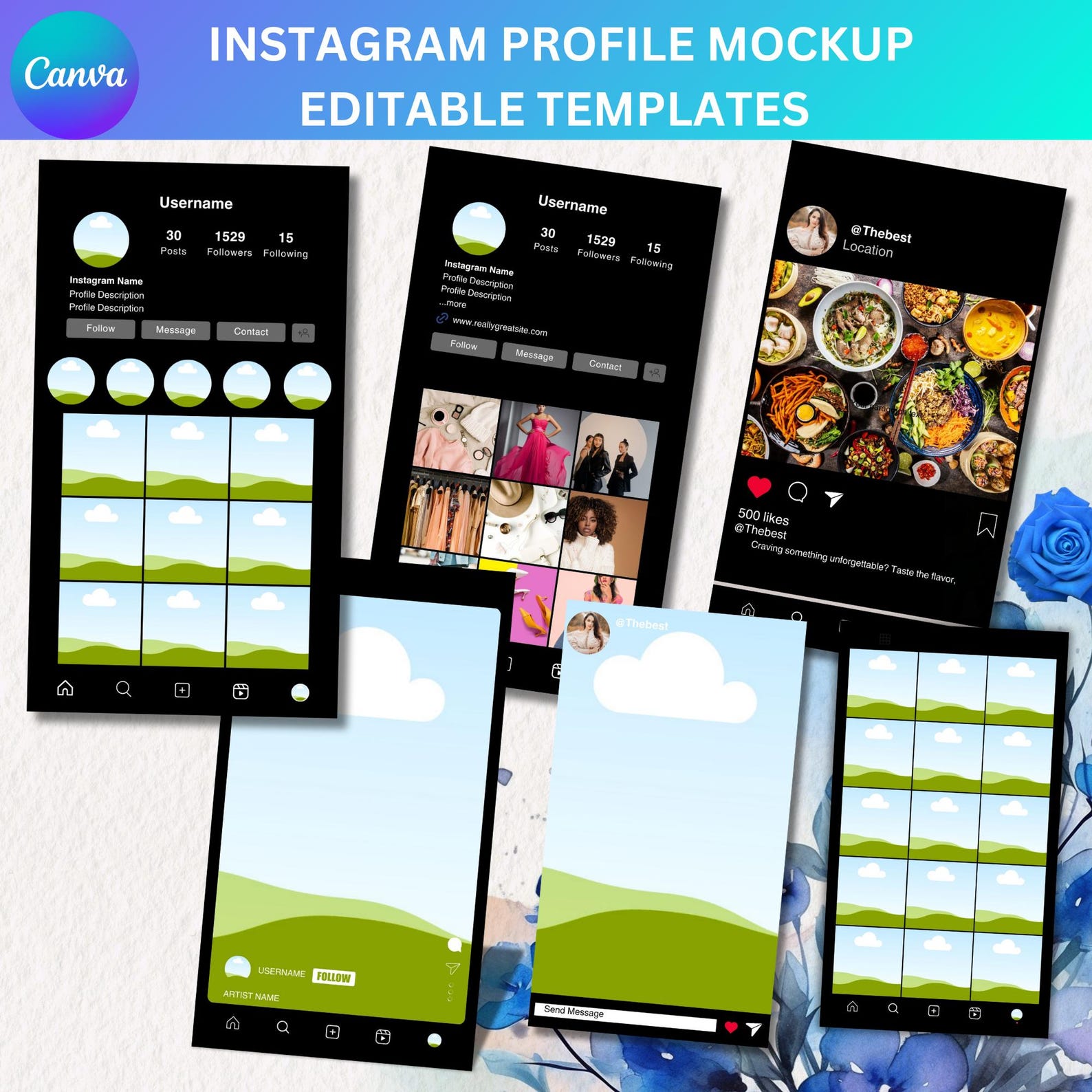 Instagram Profile Mock-up Editable Canva Template, Social Media ...
