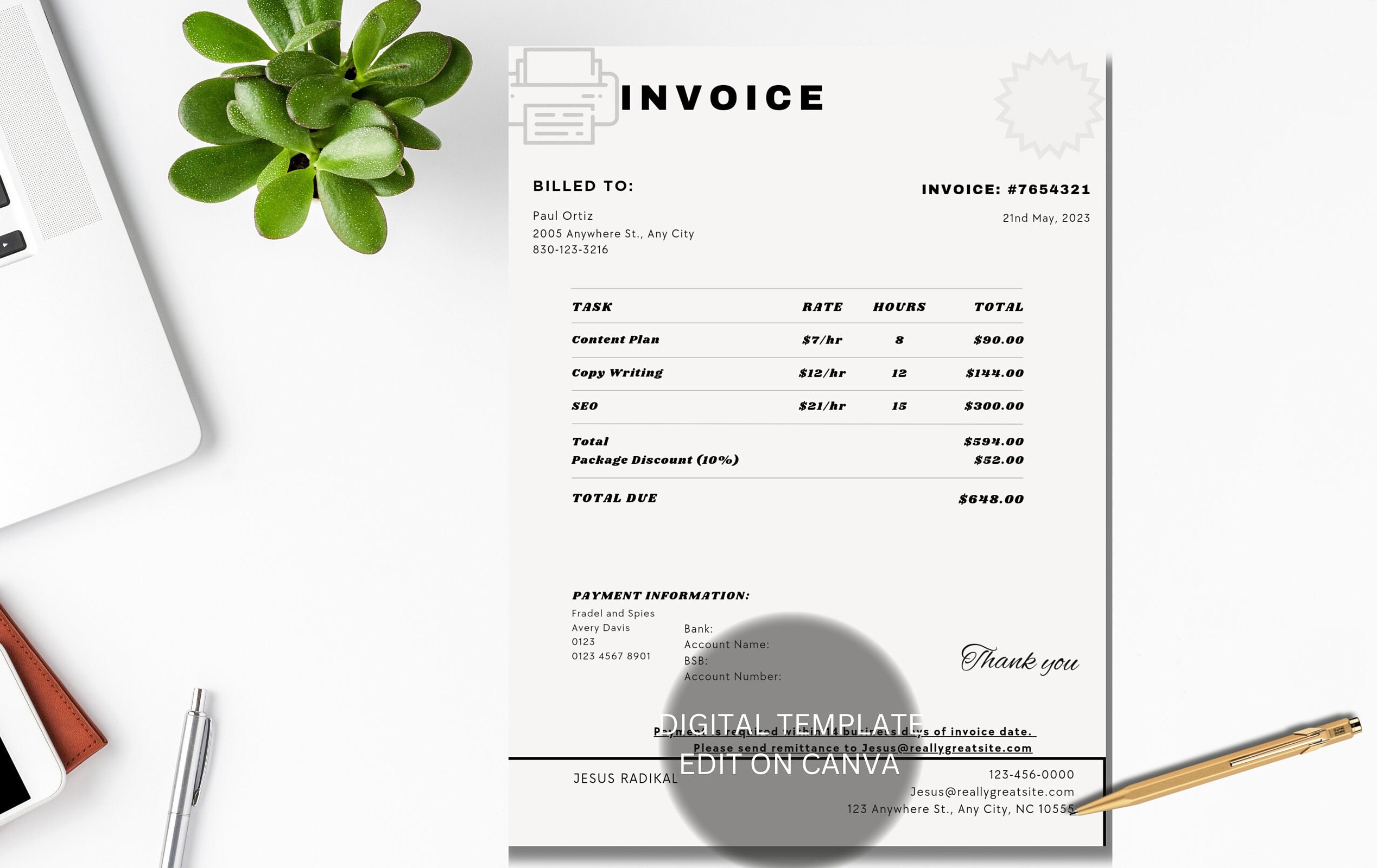 Business Invoice Printable Template Small Business Invoice, Custom ...