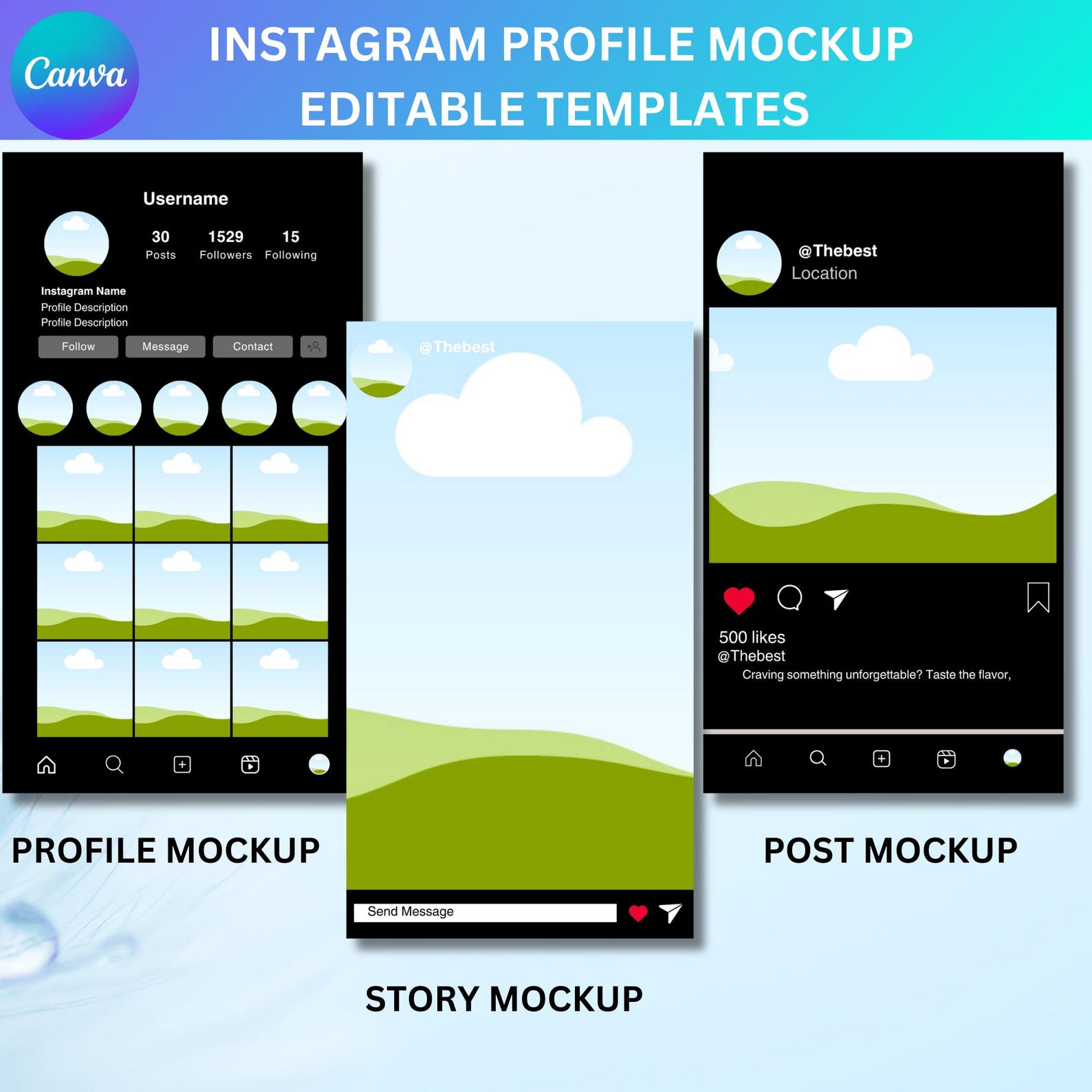 Instagram Profile Mock-up Editable Canva Template, Social Media ...