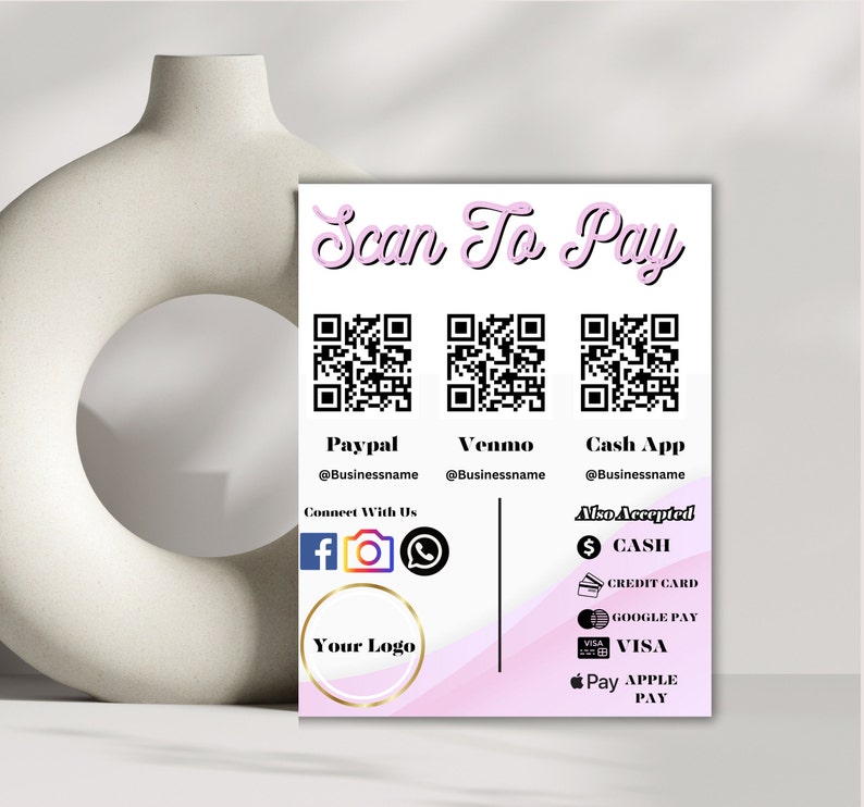 Editable Cash App QR Card Printable Payment Sign, Scan to Pay Template ...