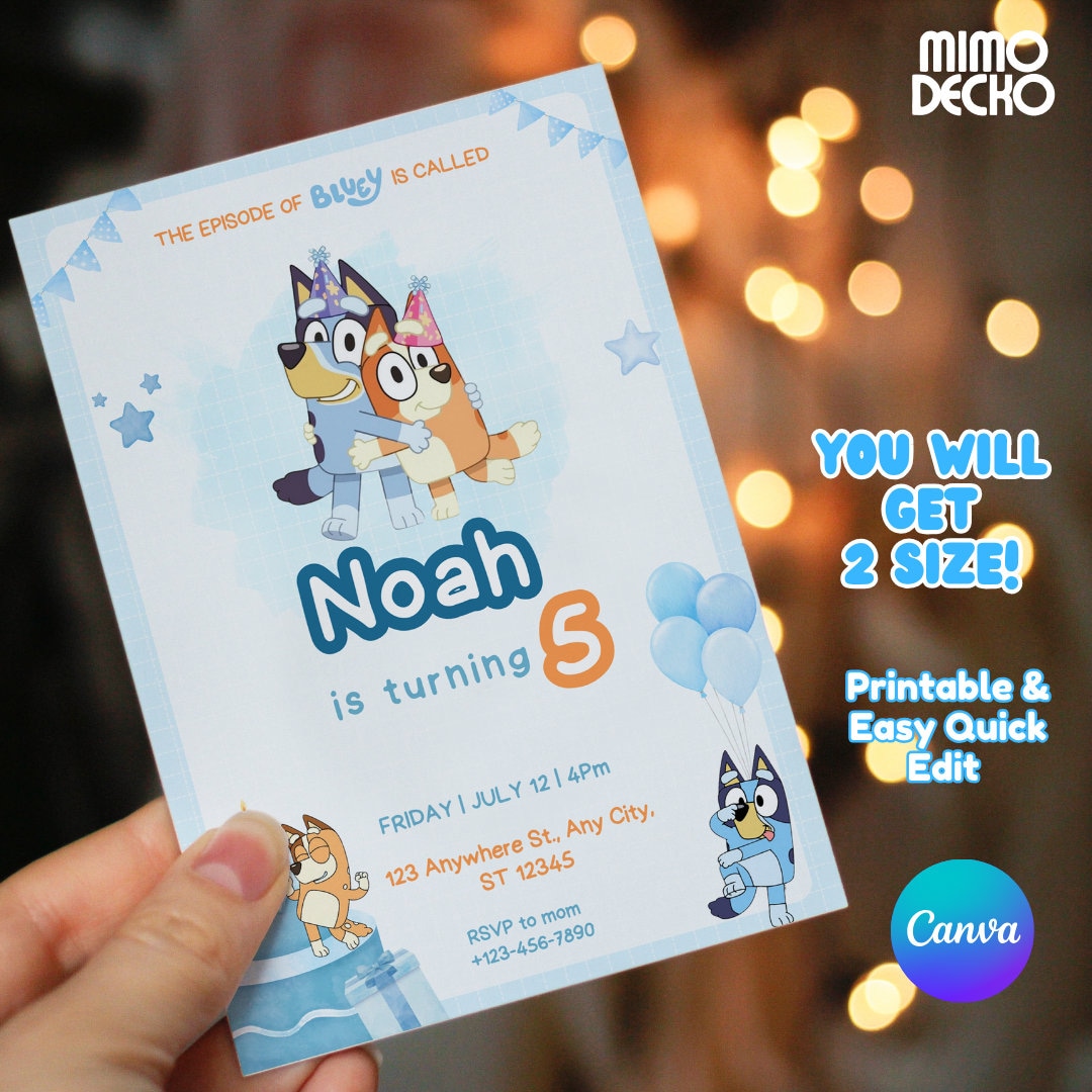 Bluey Birthday Invitation Bluey Birthday Card Template Boy and Girl ...