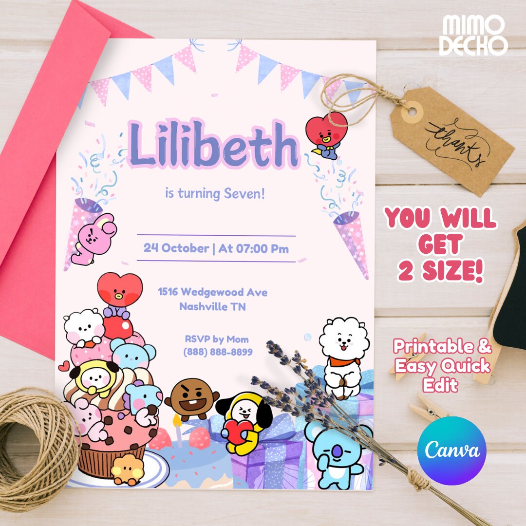 BT21 Birthday Template Printable Birthday Invitation Birthday Invite ...