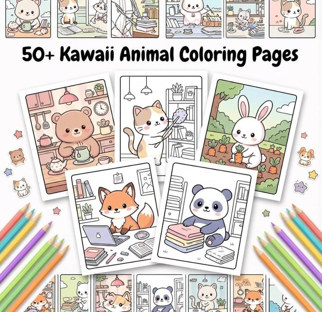 Cute Kawaii Animal Coloring Pages for Kids & Adults | 50+ Cozy Daily ...