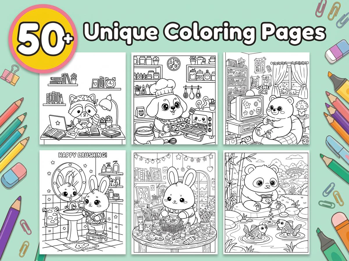 Cute Kawaii Animal Coloring Pages for Kids & Adults | 50+ Cozy Daily ...