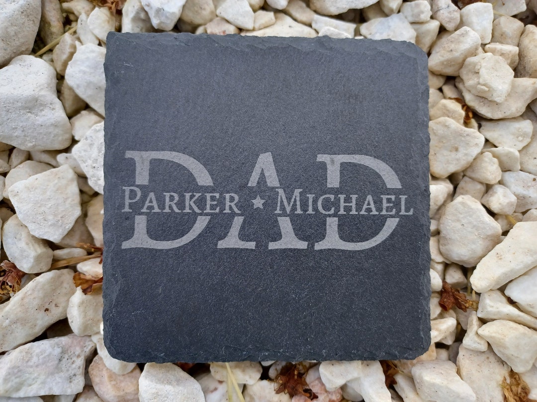 Dad Split Monogram Coaster With Kid Names, Stone Slate Engraved ...