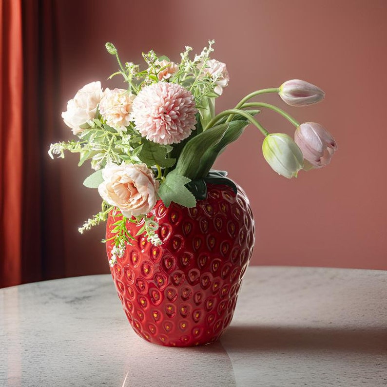 Charming Strawberry Vase, Ceramic Cartoon Fruit Design, Perfect for ...