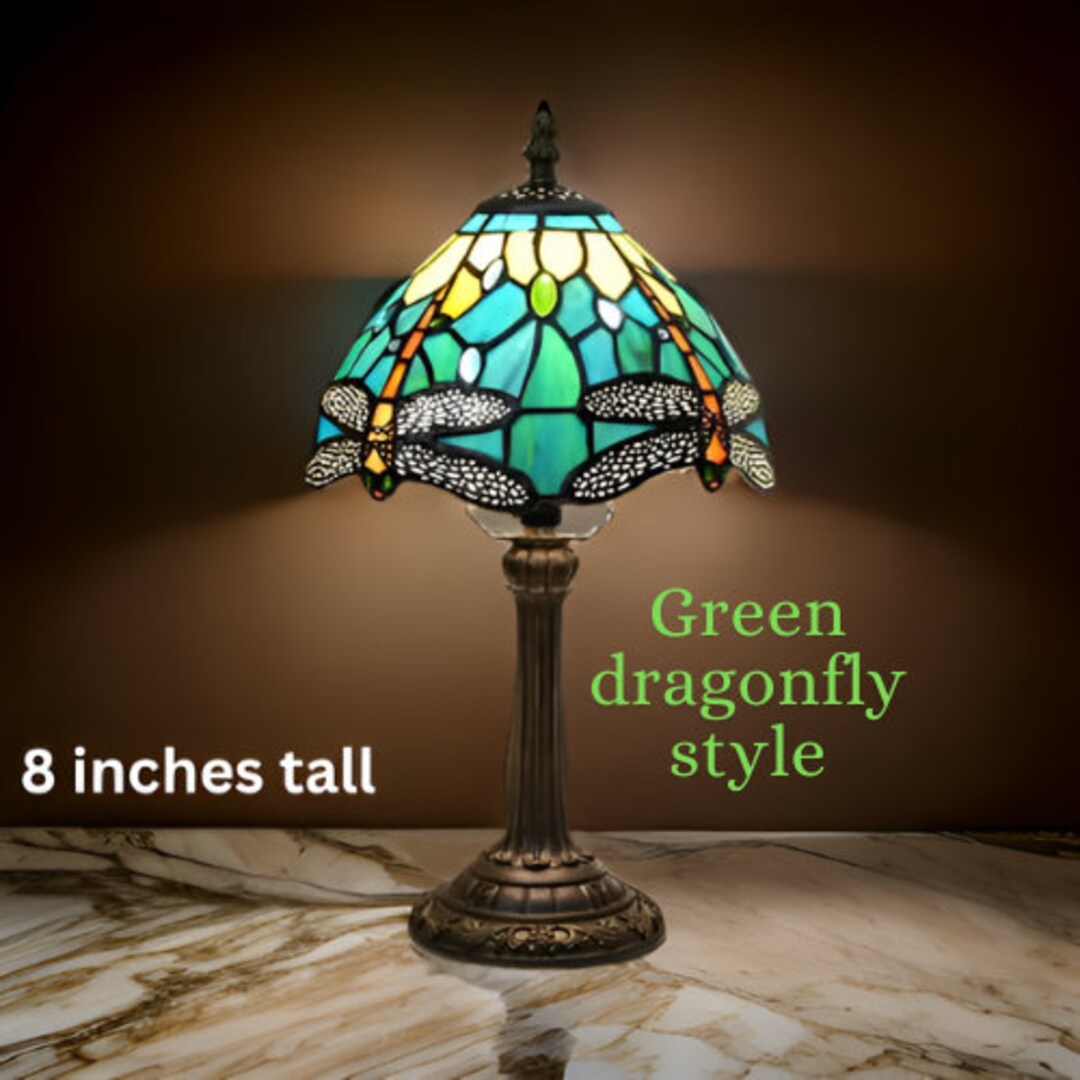 Green Dragonfly Tiffany Table Lamp, Handmade Stained Glass, Antique ...