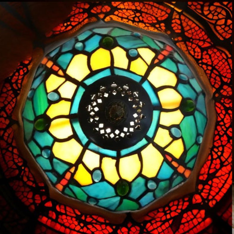 Green Dragonfly Tiffany Table Lamp, Handmade Stained Glass, Antique ...