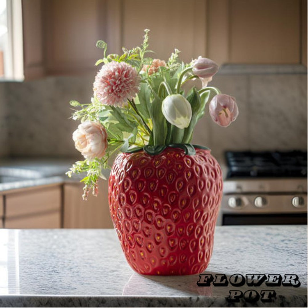 Charming Strawberry Vase, Ceramic Cartoon Fruit Design, Perfect for ...
