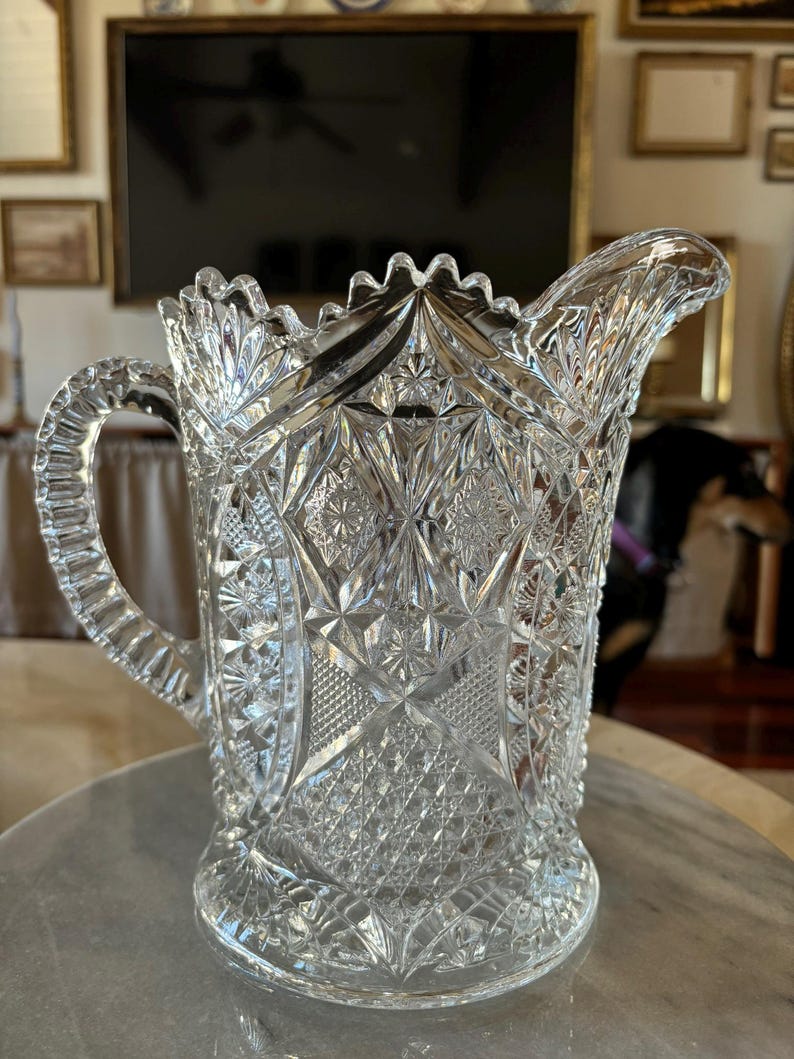 Vintage Pressed Glass Pitcher Scalloped Edge 8'' Tall, 7'' Wide - Etsy