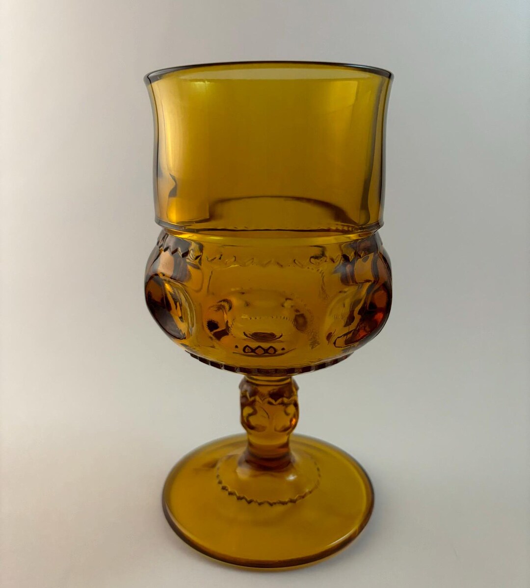 Set of 6 Vintage Amber Kings Crown Thumbprint Goblets Wine Glasses ...
