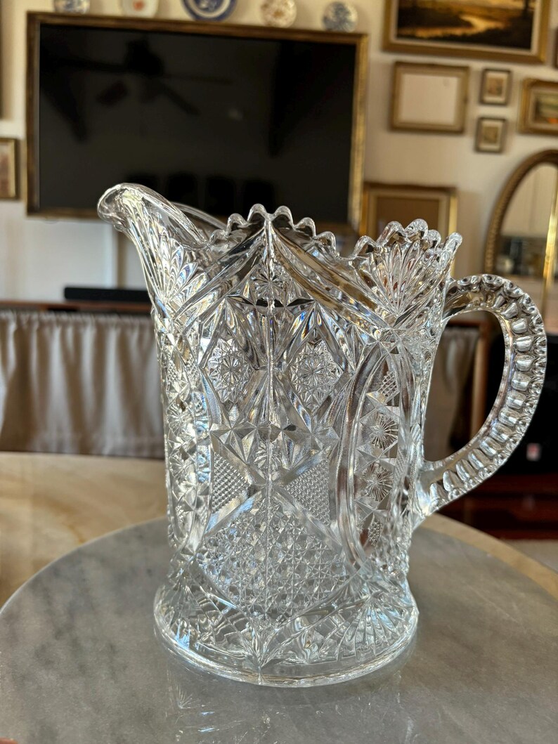 Vintage Pressed Glass Pitcher Scalloped Edge 8'' Tall, 7'' Wide - Etsy
