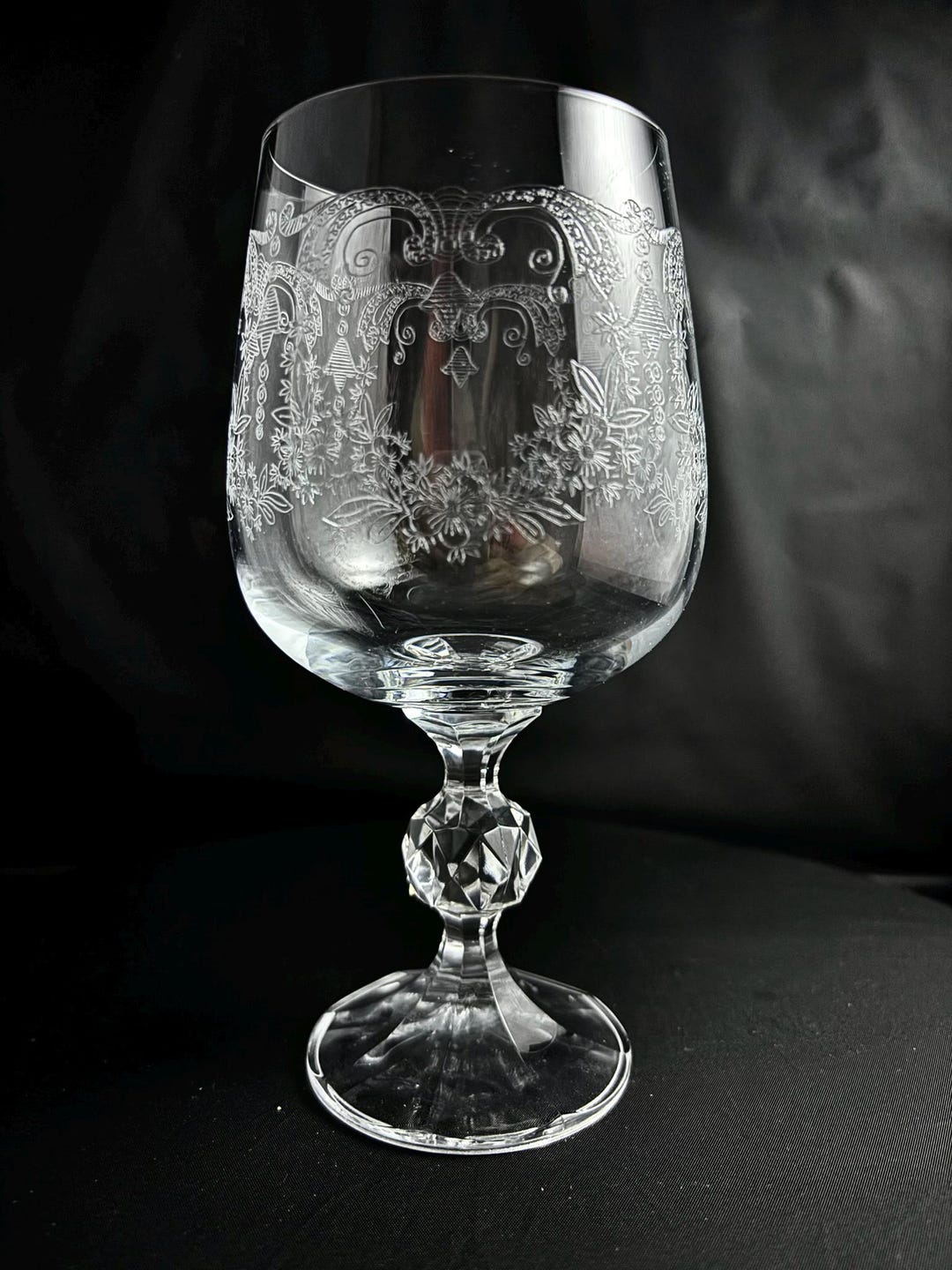 Set of 7 Bohemia Claudia Cascade Bell Elegant Etched Glass Stemware ...