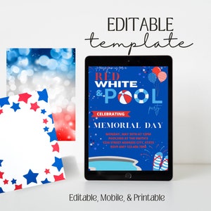 Memorial Day Party Invitation, Editable Party Invitation, Printable ...