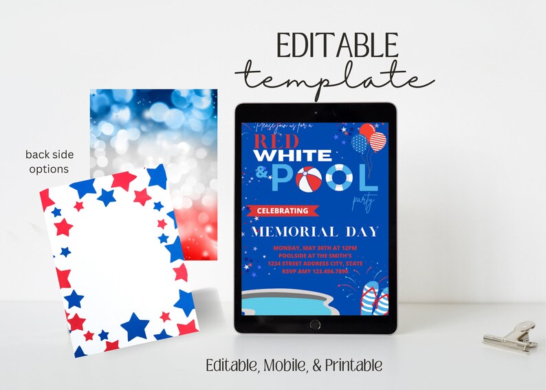 Memorial Day Party Invitation, Editable Party Invitation, Printable ...