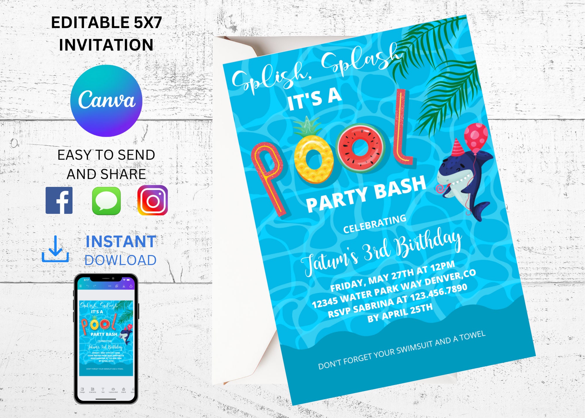 Pool Party Invitation | Pool Party | Kids Birthday Invitation - Etsy
