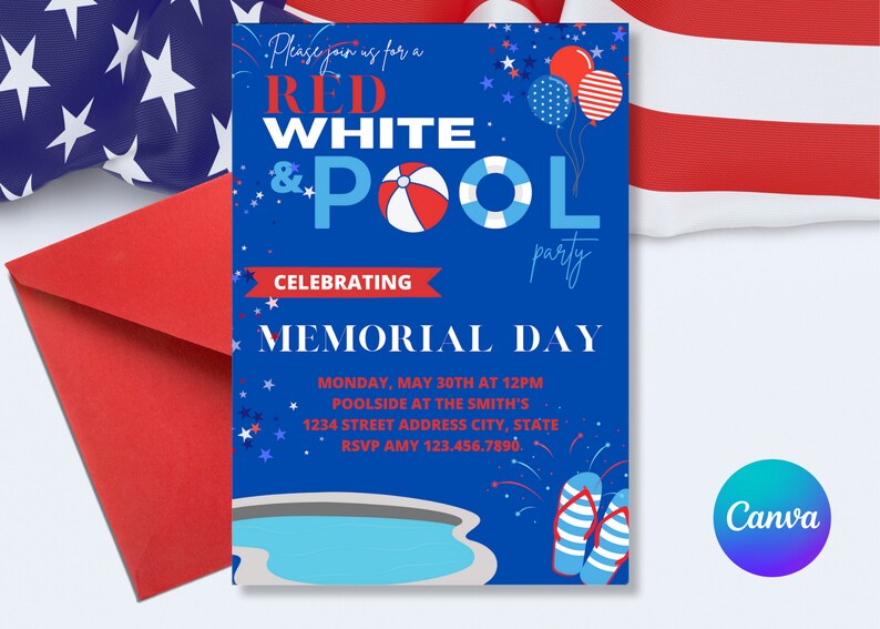 Memorial Day Party Invitation, Editable Party Invitation, Printable ...