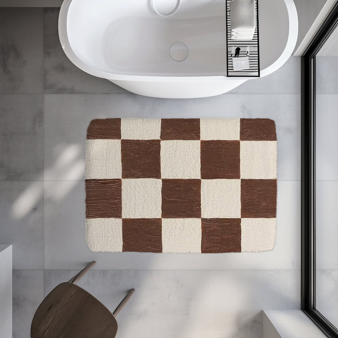 Cream-brown Bath Mat L Bathroom Decor L Home Bath Mat L Mat In-box L ...