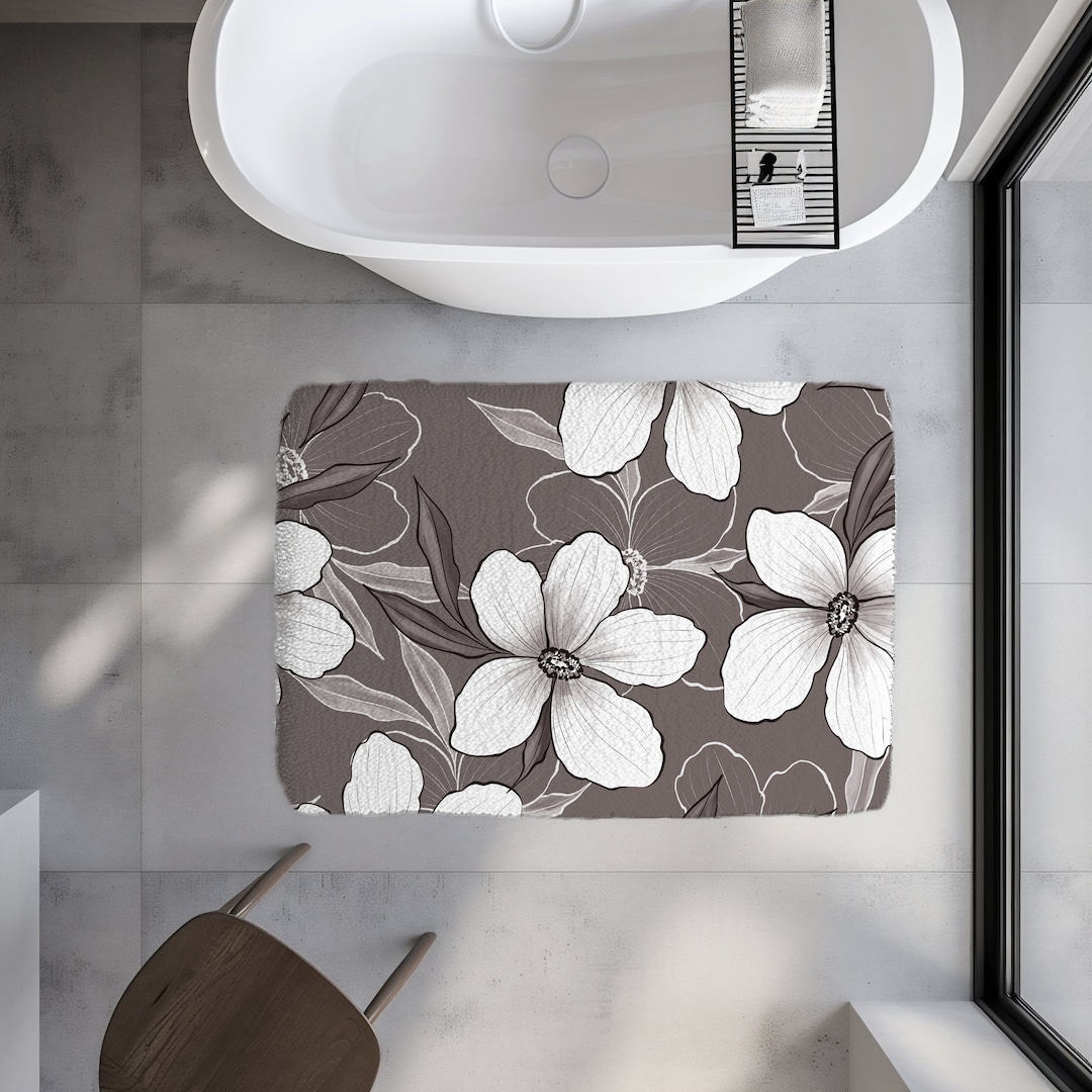 Floral Bath Mat L Botanical Bath Mat L Bath Decor L Custom Bath Mat L ...