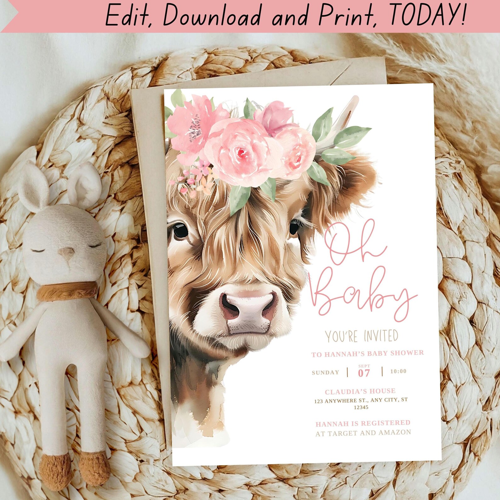 Highland Cow Baby Shower Invite | Cow Shower Invitation | Western Girl ...