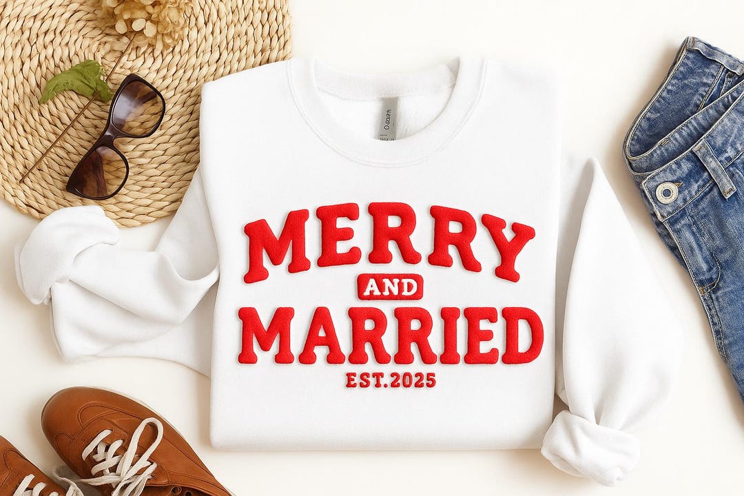 Merry and Married Puff Christmas Sweatshirt, Custom Est Year Couples ...