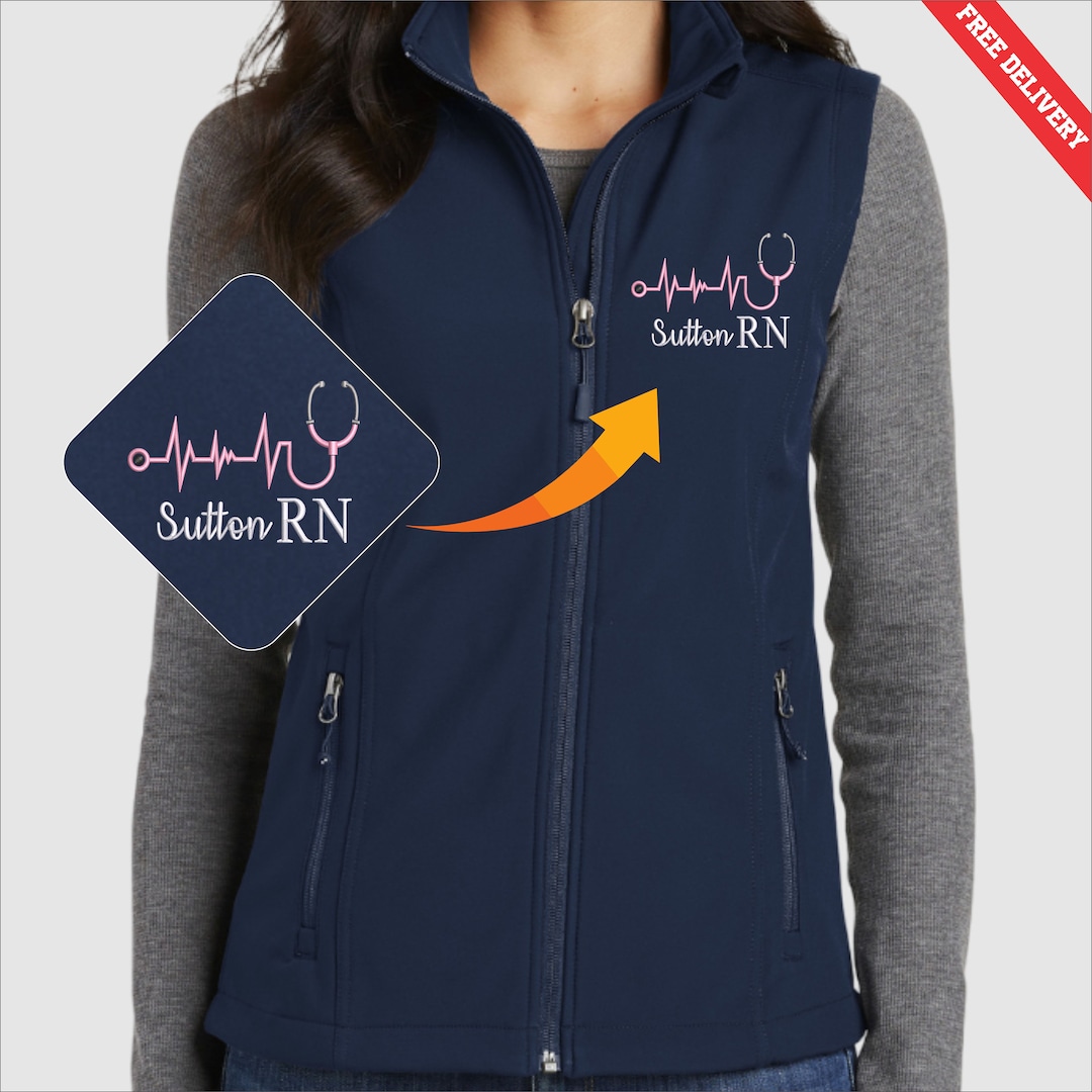 Custom Embroidered Nurse Vest, Personalized Name Rn Soft Shell Jacket ...