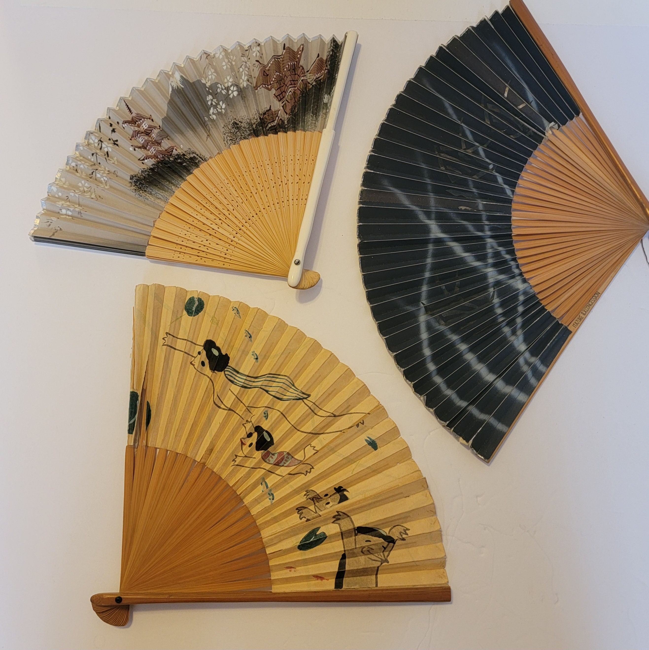 Vintage Japanese Folding Hand Fan x3 - Etsy
